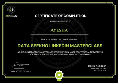 Data Seekho Thrilled To Share That Ive Earned The Linkedin Masterclass Certificate Ayesha Tariq