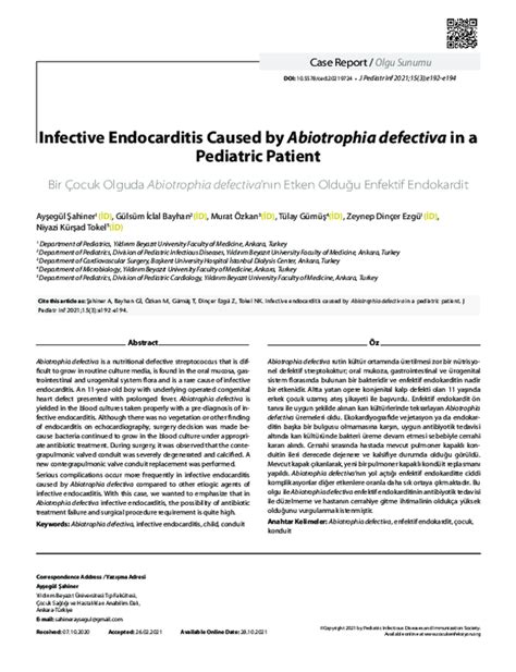 Pdf Infective Endocarditis Caused By Abiotrophia Defectiva In A