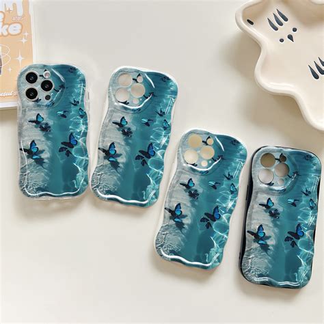 Jizetin For Oppo A36 A76 Back Cover Blue Green Butterfly Cream Wavy