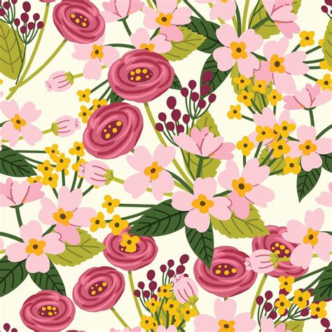 Seamless Pattern Of Flowers Light Yellow Tone Background Modern