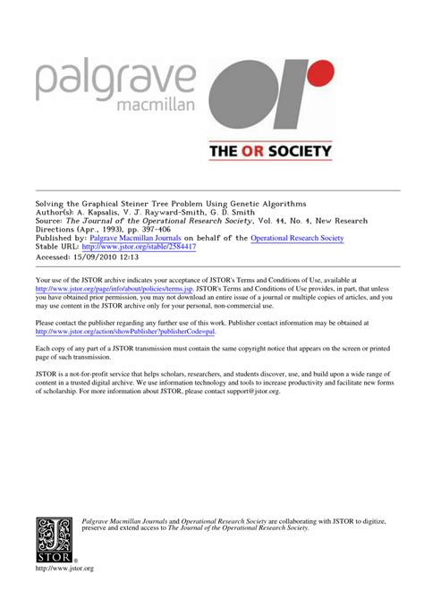 pdf solving the graphical steiner tree problem using genetic algorithms