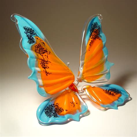 Blue And Orange Glass Butterfly Figurine Glass Lilies