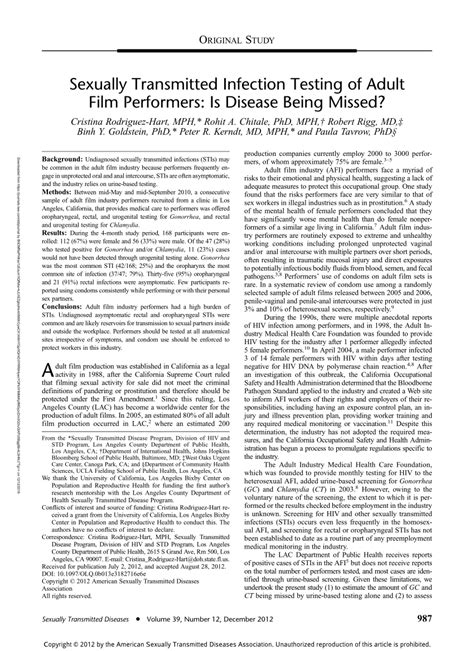 Pdf Sexually Transmitted Infection Testing Of Adult Film Performers