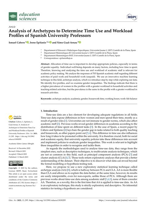 Pdf Analysis Of Archetypes To Determine Time Use And Workload Profiles Of Spanish University