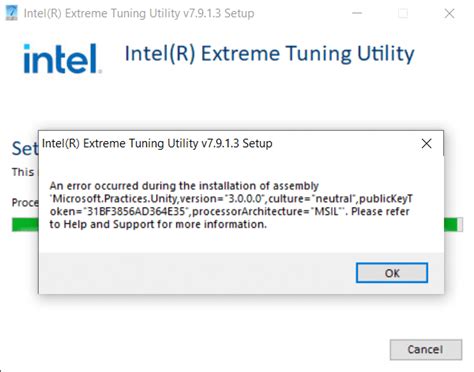 xtu setup error it says that there was an error during the