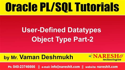 Oracle Plsql Tutorials User Defined Datatypes Object Type Part 2