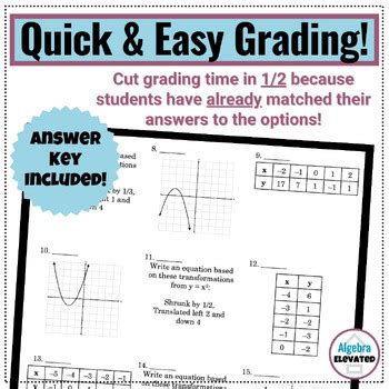 Writing Quadratic Equations In Vertex Form Matching Worksheet TPT