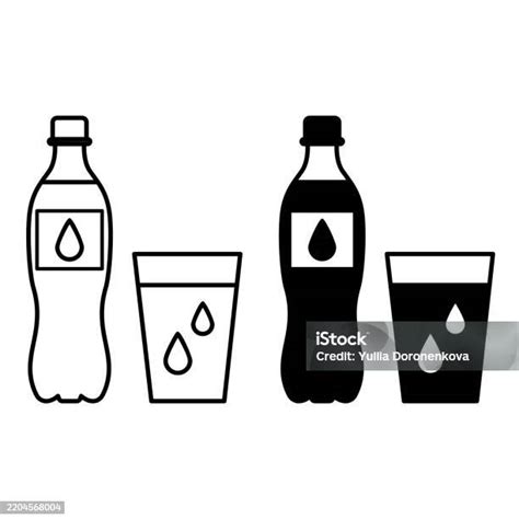 Water Intake Icons Black And White Vector Illustration Plastic Bottle