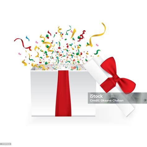 붉은 나비와 색종이 3 차원 현실 선물 상자를 열었습니다 벡터 일러스트 레이 션 공란에 대한 스톡 벡터 아트 및 기타 이미지 공란 공휴일 나비매듭 Istock