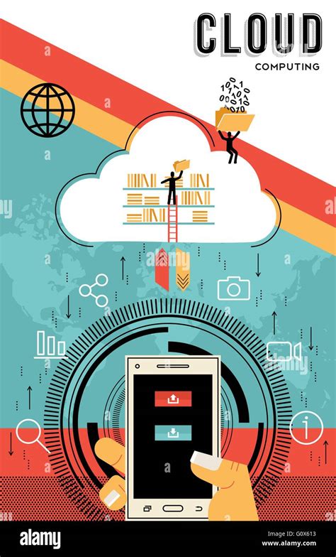 Cloud Computing Concept Illustration Design In Flat Line Art Style
