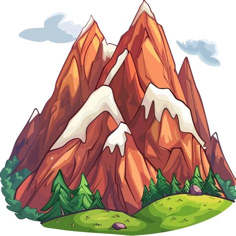 Um Desenho De Desenho Animado De Uma Montanha Com Um Céu Azul E Um
