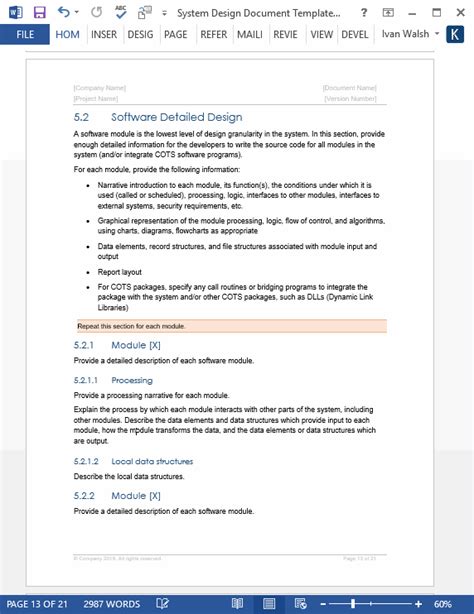 System Design Document Templates Ms Wordexcel Templates Forms