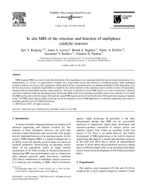 Pdf In Situ Mri Of The Structure And Function Of Multiphase Catalytic