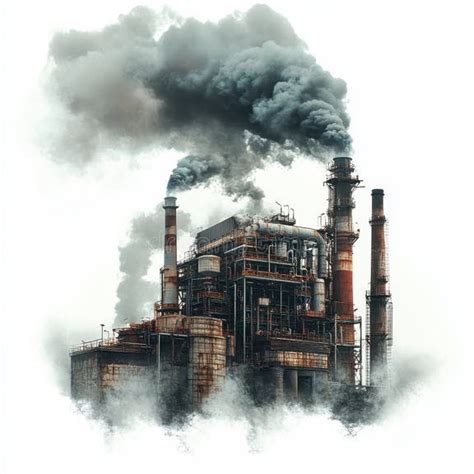 Factory Emitting Smoke With Pollution On A White Background In