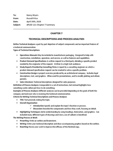 Assignment 5 Chapter 7 Summary Technical Descriptions And Process