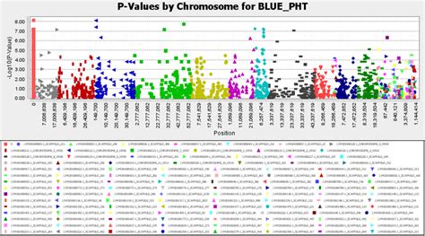Manhattan Plots Of − Log10⁴ Versus Chromosomal Position Of Snp Markers