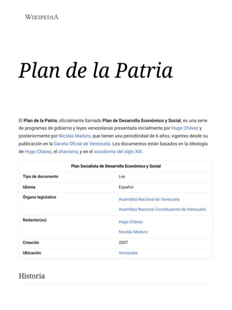 Plan De La Patria Wikipedia La Enciclopedia Libre Pdf Nicolás