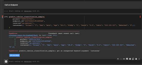Vertex Ai Automl Endpoint Error Typeerror Predicttabular
