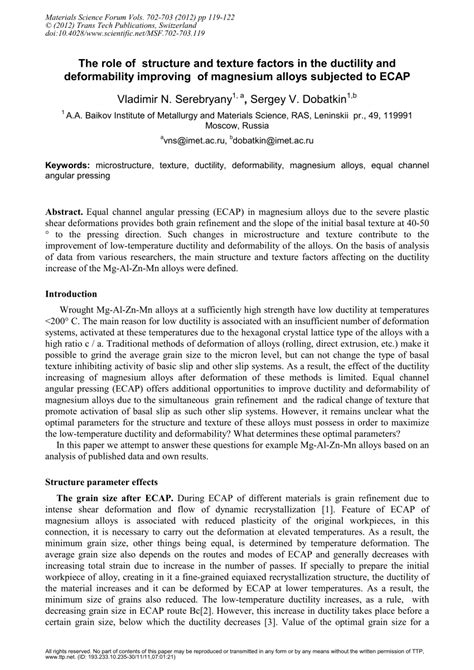 Pdf The Role Of Structure And Texture Factors In The Ductility And Deformability Improving Of