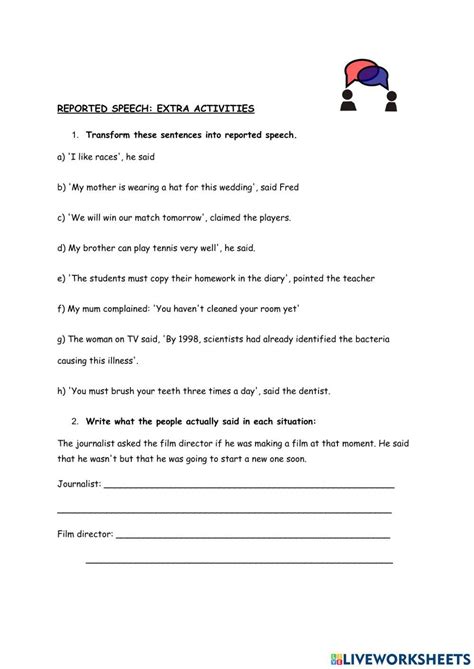 Reported Speech Liveworksheets