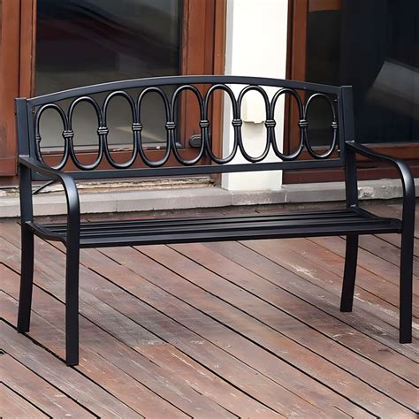 Elegant Outdoor Metal Park Bench With Curved Seat And Back That Adds