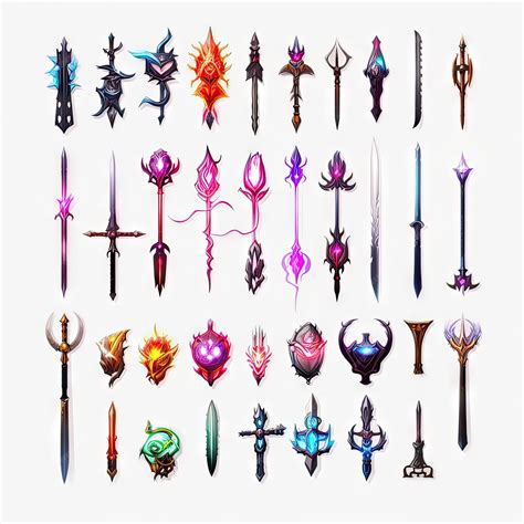 Premium Ai Image Game Assets Spritesheet Of Weapons Swords Bows Shields And Staffs 3d And 2d