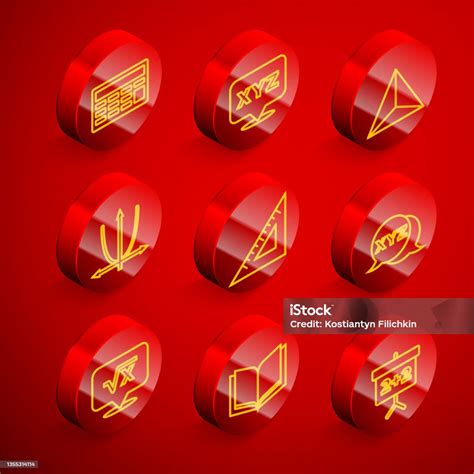 세트 라인 계산기 Xyz 좌표 시스템 기하학적 그림 테트라헤드론 그래프 일정 차트 다이어그램 삼각형 눈금자 X 글리프의 사각형 루트 및 오픈 북 아이콘 벡터 0명에 대한