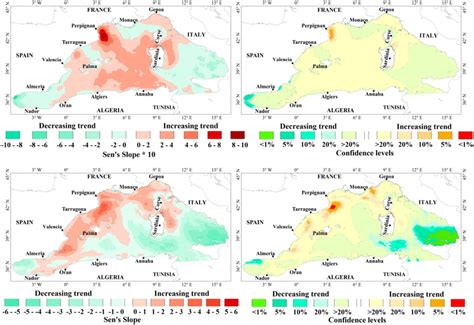 Spatial Distribution Of Theil Sen Slope Estimates Left Column And The