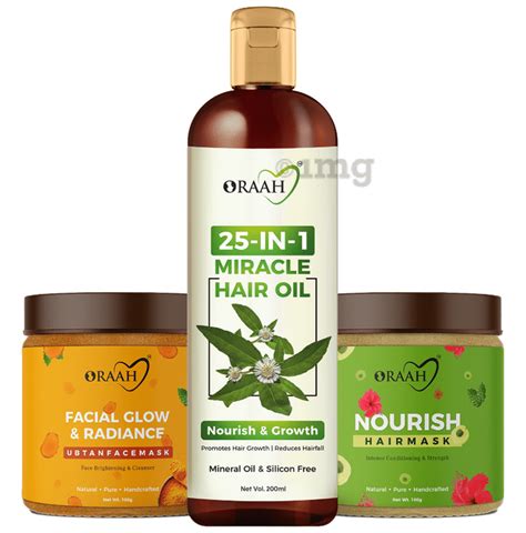 Oraah Combo Pack Of 25 In 1 Miracle Hair Oil 200ml Facial Glow And Radiance Ubtan Face Mask 100gm