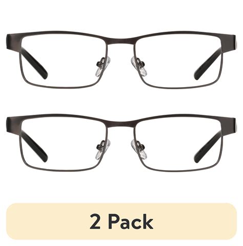 2 Pack M Mens Rectangular Flat Metal Reading Glasses Gun 200 Birch