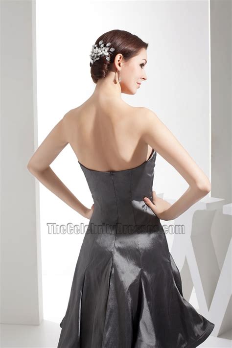 Gray Strapless Satin Bridesmaid Prom Gown Evening Dresses Thecelebritydresses