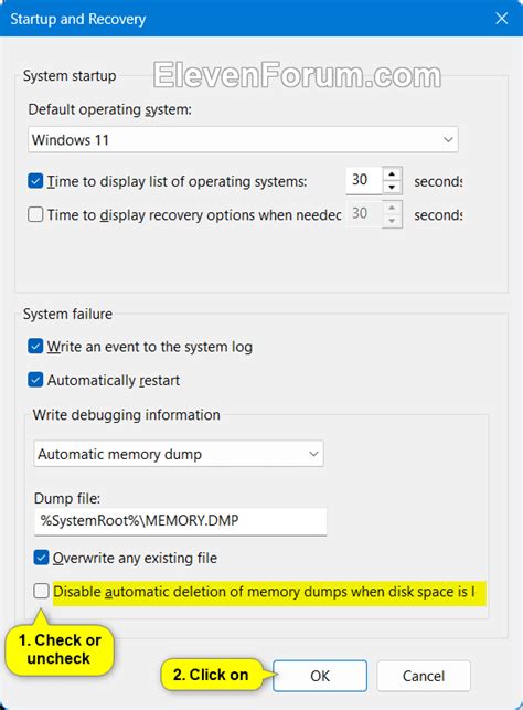 Enable Or Disable Auto Deletion Of Memory Dumps On Low Disk Space In Windows 11 Windows 11 Forum