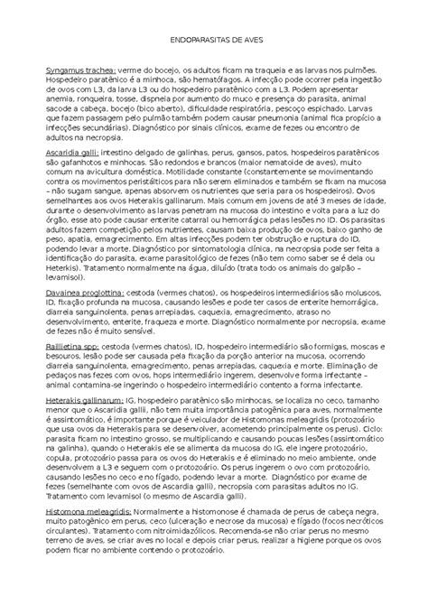 Endoparasitas E Ectoparasitas De Aves E Suínos Identificação E