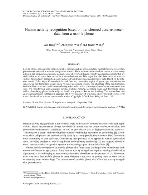 Pdf Human Activity Recognition Based On Transformed Accelerometer