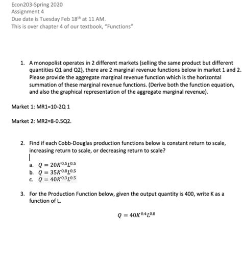 Solved Econ Spring Assignment Due Date Is Tuesday Chegg