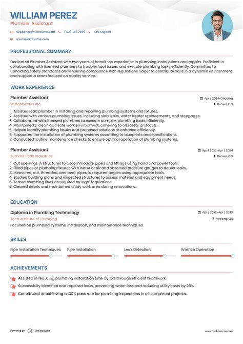 10 Plumber Assistant Resume Samples And Templates For 2025