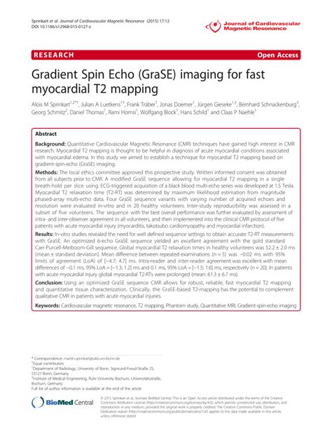 Pdf Gradient Spin Echo Grase Imaging For Fast Myocardial T2 Mapping