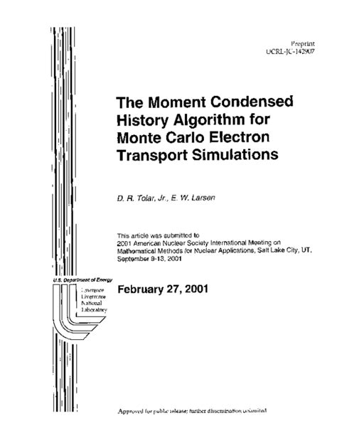 Pdf The Moment Condensed History Algorithm For Monte Carlo Electron