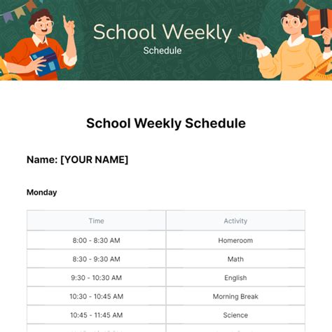 Free School Weekly Schedule Template To Edit Online