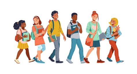 Premium Vector Happy Diverse Students With Books Flat Vector Illustration