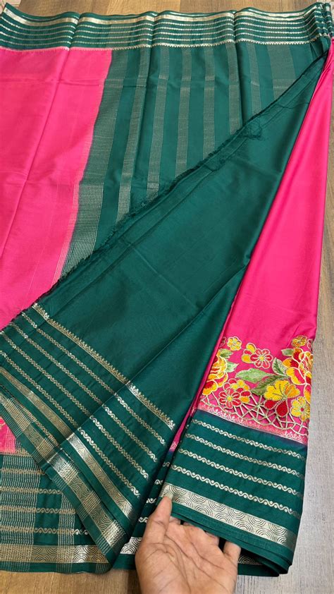 Semi Mysore Crepe Silk Saree With Cut Work Sarees By Varahi