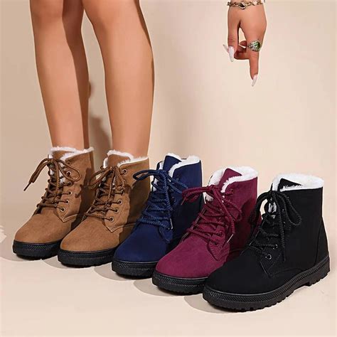 Womens Waterproof Suede Ankle Boots Fur Lined Winter Walking Avencea