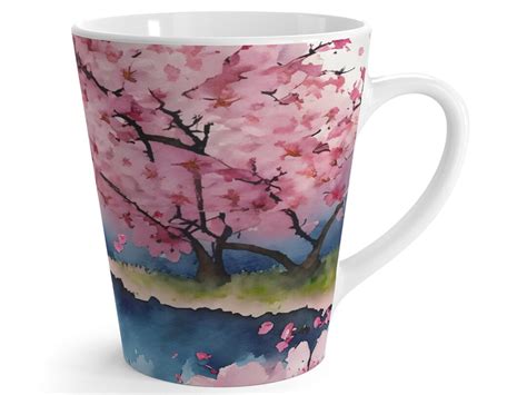 Latte Coffee Mug Cherry Blossoms T Sakura Watercolour T Unique