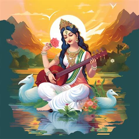 Premium Photo Saraswati Devi Goddess Happy Vasant Panchami Indian Festival Goddess Maa
