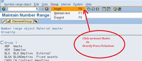 how to define number ranges for each material type in sap