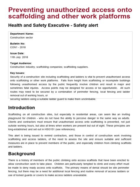 Hse Safety Alert Preventing Unauthorised Access Onto Scaffolding And