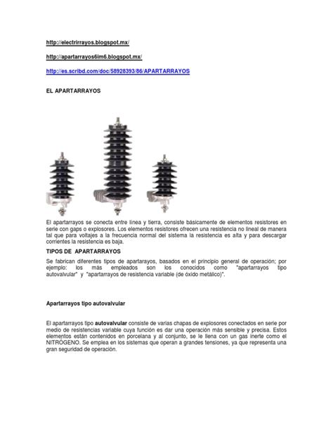 Tipos Y Funciones De Apartarrayos Pdf Relámpago Electricidad