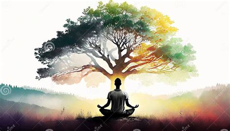 Meditation By The Tree Illustration Stock Illustration Illustration