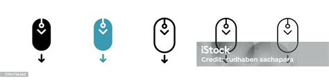 Scroll Down Computer Mouse Icon Set In Black And Blue Colors Stock Illustration Download Image