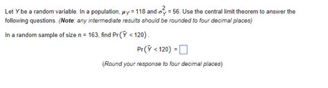 Solved Let Y Be A Random Variable In A Population μy118